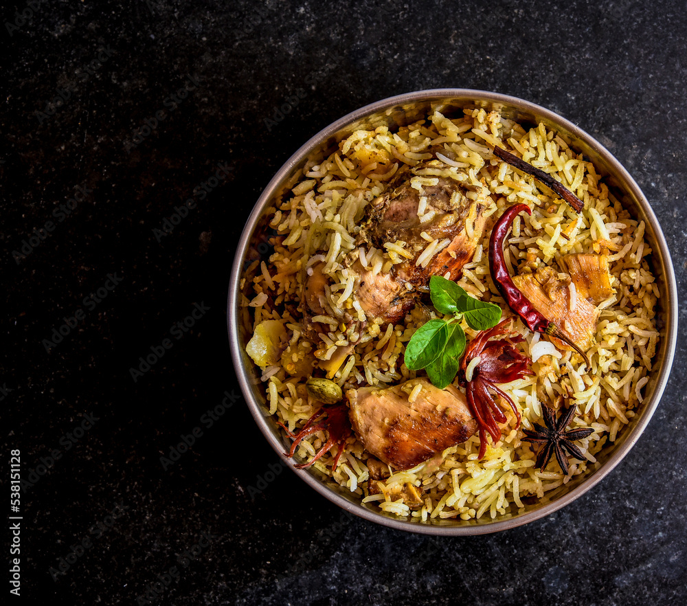 Delicious mutton biryani top view.Biryani rice dish Beautiful Indian ...