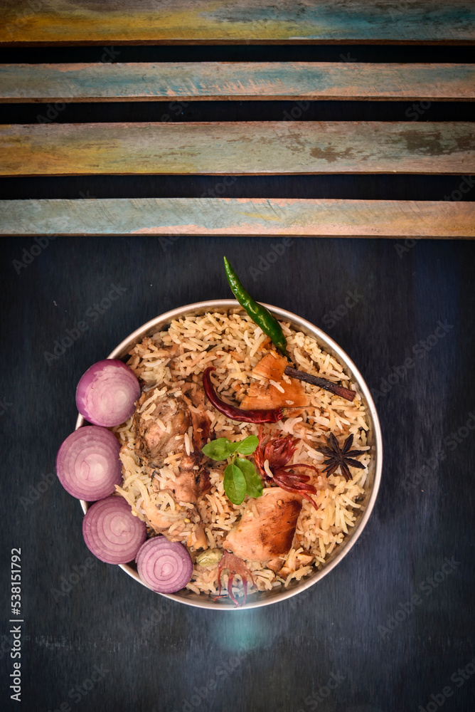 Delicious mutton biryani top view.Biryani rice dish Beautiful Indian ...