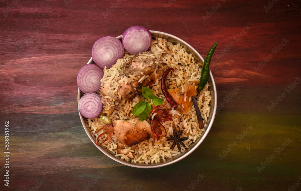 Delicious mutton biryani top view.Biryani rice dish Beautiful Indian ...