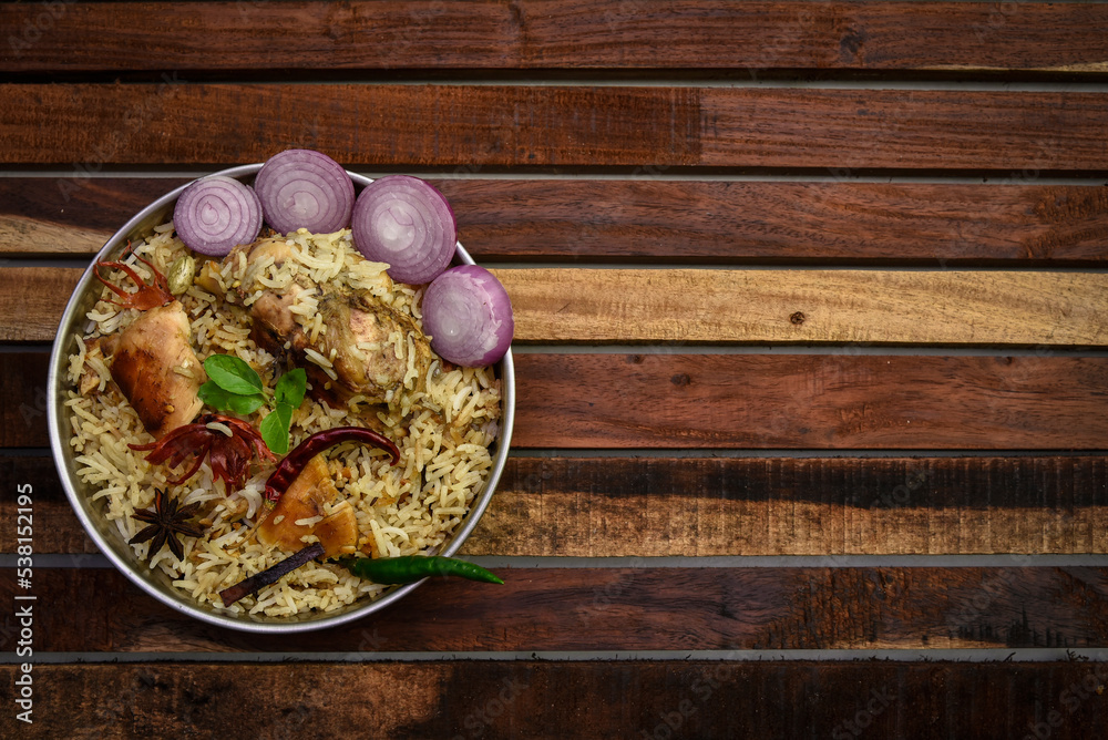 Delicious mutton biryani top view.Biryani rice dish Beautiful Indian ...