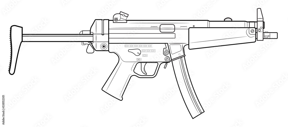 Vector illustration of the MP5 machine gun with unfolded stock on the ...