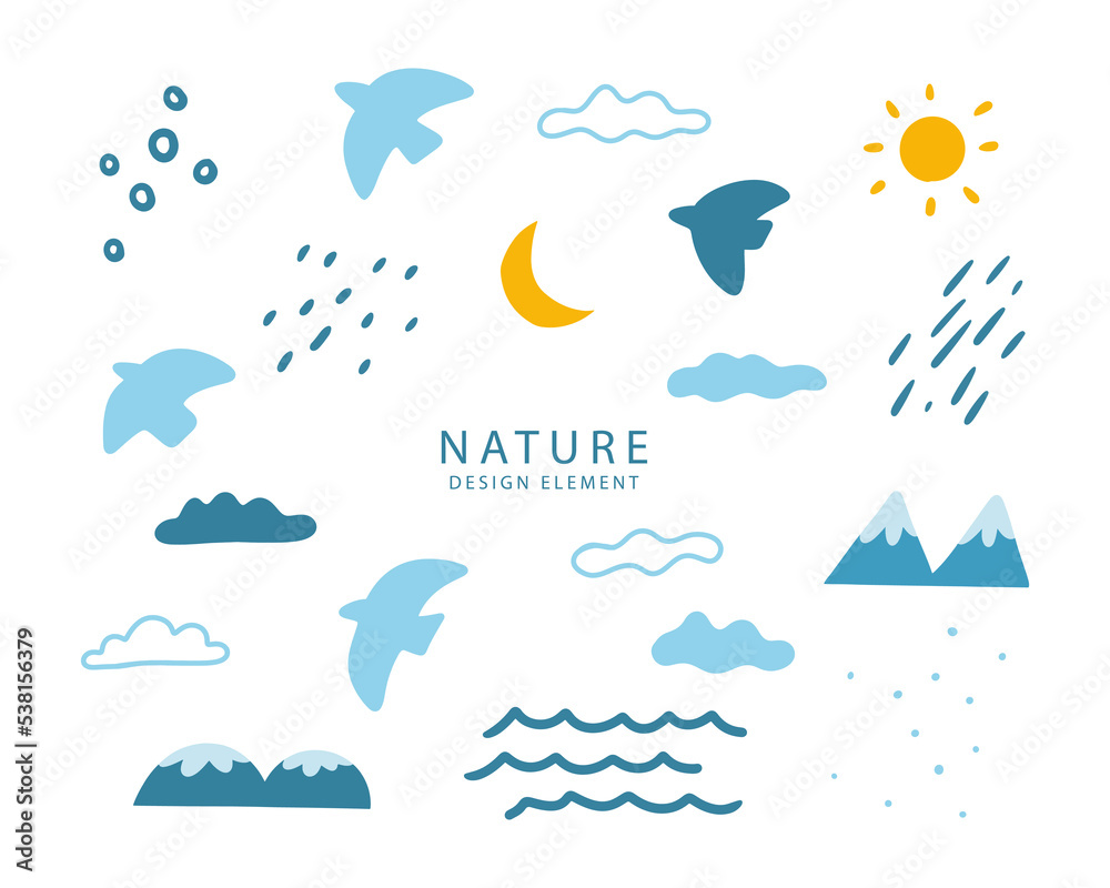 Set of cute landscape symbol for nature design element. Collection of ...