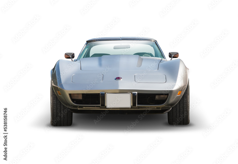 Chevrolet Corvette Stingray classic car, front view isolated on white ...