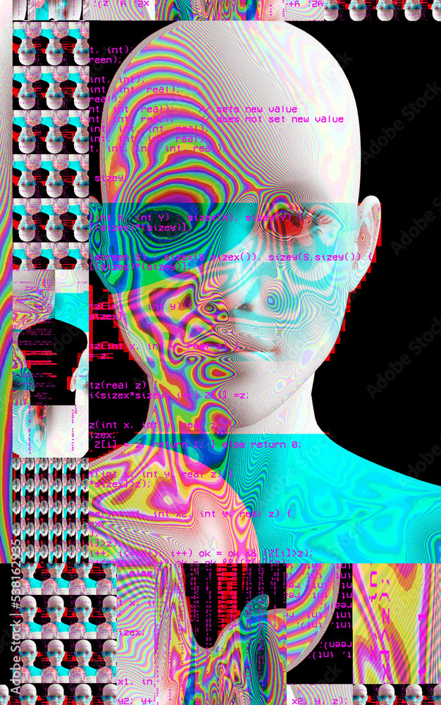 3d portrait of a man with glitch effect. Cyberpunk style. Conceptual ...