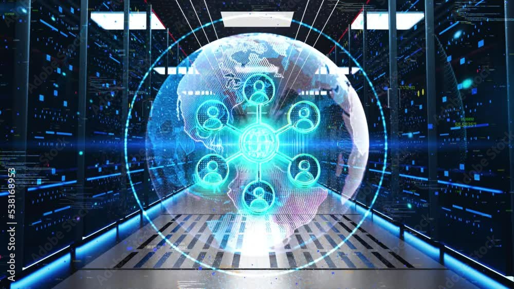 Social Media Network Icon Moving Through Rack Servers in Data Center ...