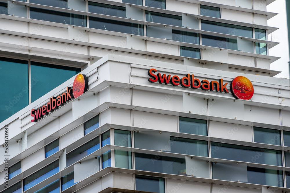 Malmö, Sweden - July 09 2022: Swedbank logo on the exterior of an ...