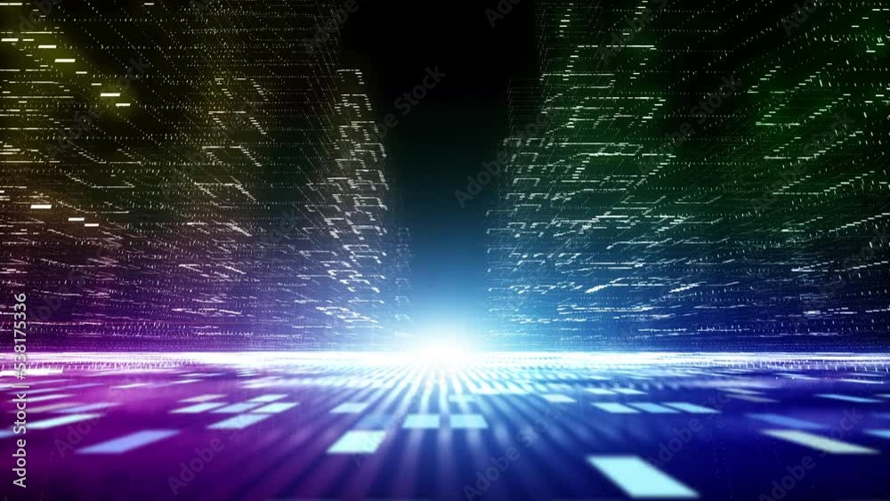 Looped colorful metaverse digital city cyberspace network animation ...