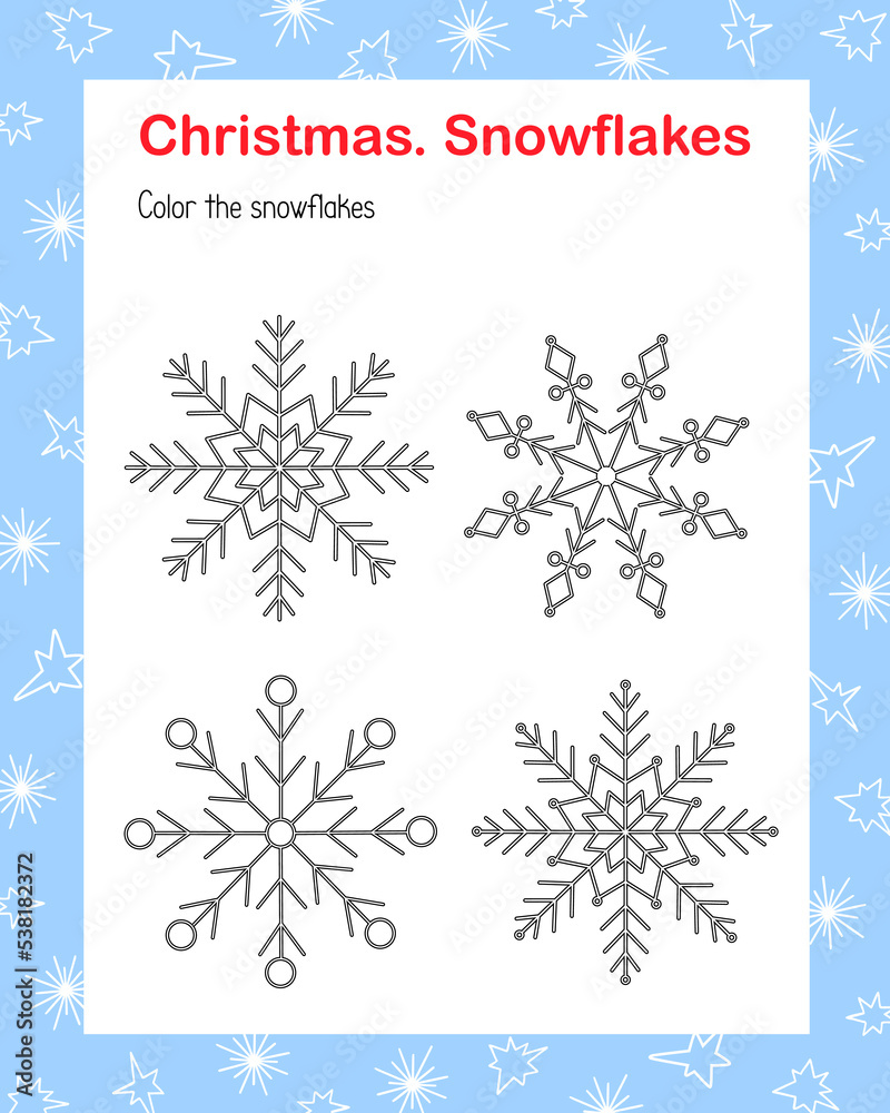 Snowflakes simple outline cartoon coloring page vector illustration ...