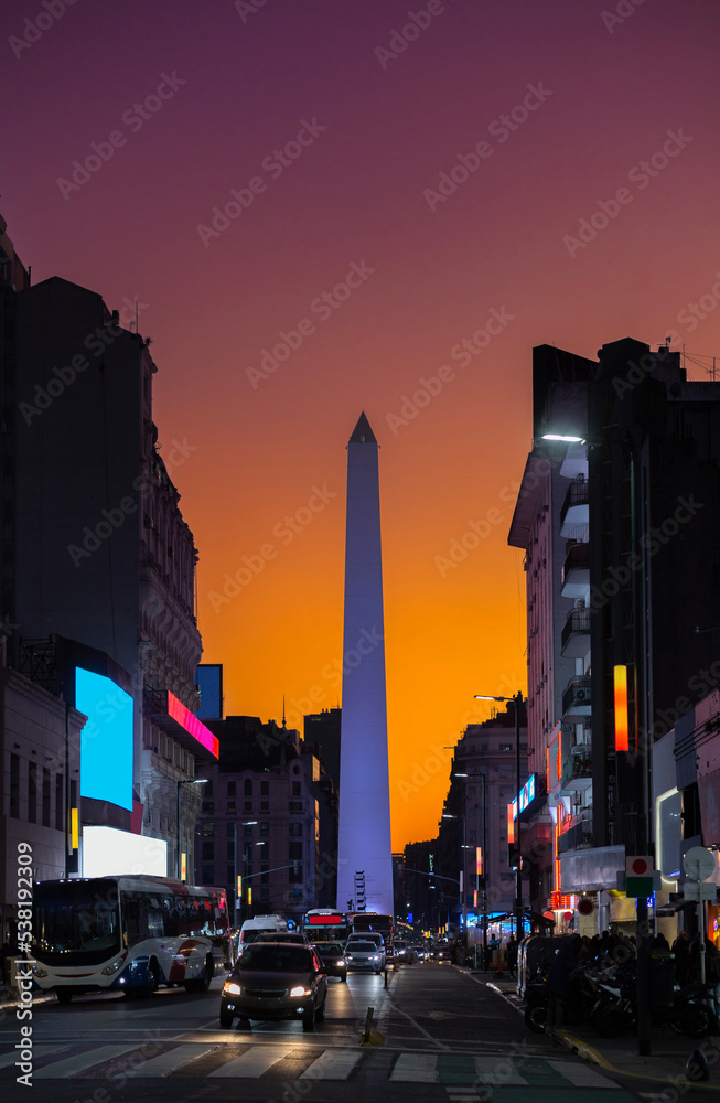 The Obelisk (El Obelisco) at night in Buenos Aires, Argentina Stock ...