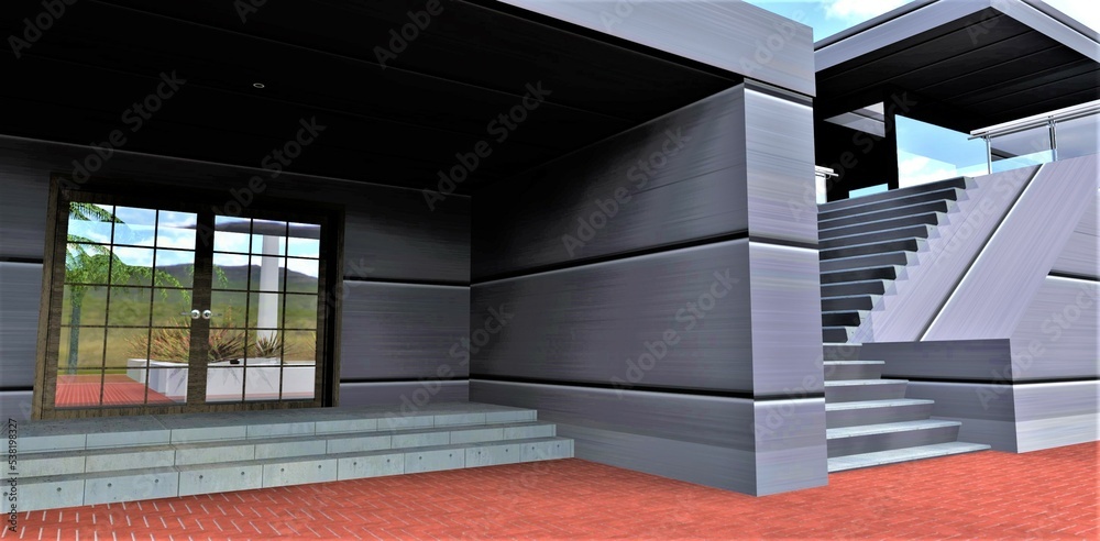 Concrete steps with traces of formwork on the porch of a recently built ...