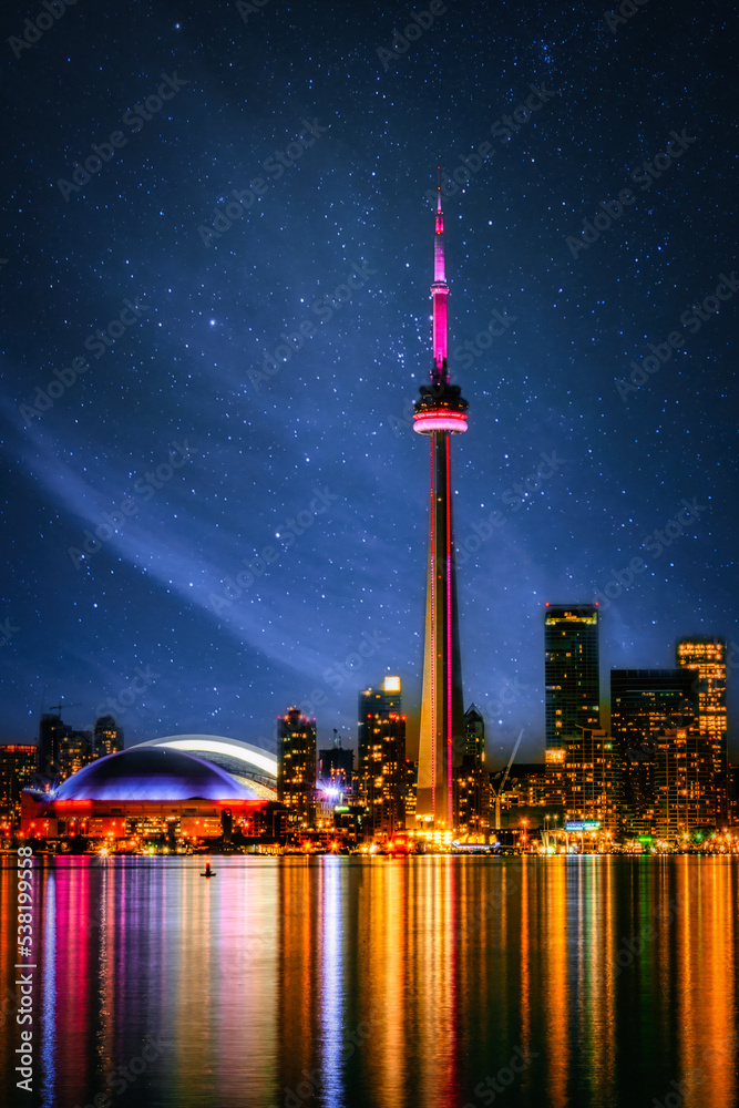 CN Tower and Rogers Centre at Night, Toronto, Canada Stock Photo ...