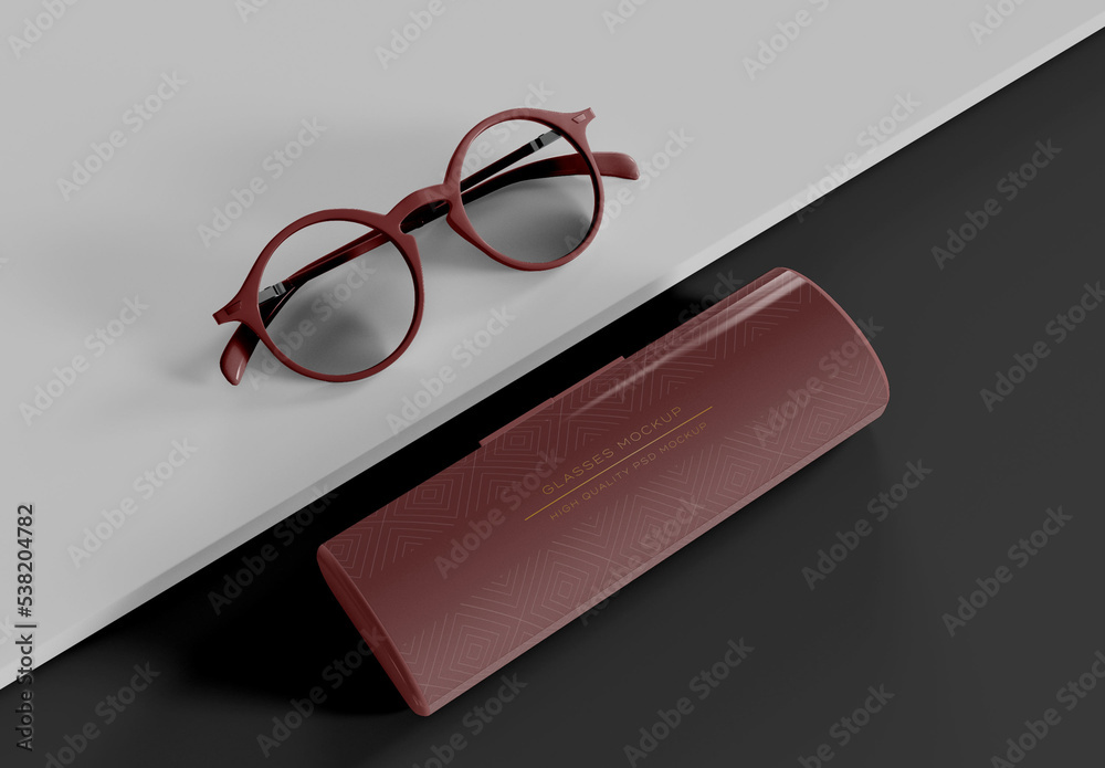 Glasses with Case Mockup Stock Template | Adobe Stock