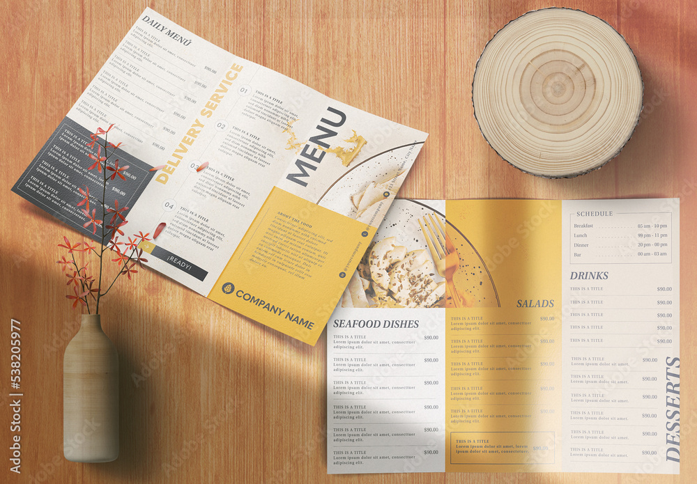 Tri Fold Roll Menu Brochure Layout Stock Template | Adobe Stock