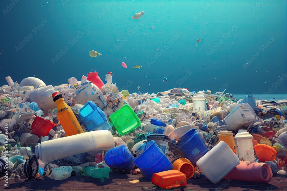 Environmental disaster concept. Plastic Island or Great Pacific Garbage ...