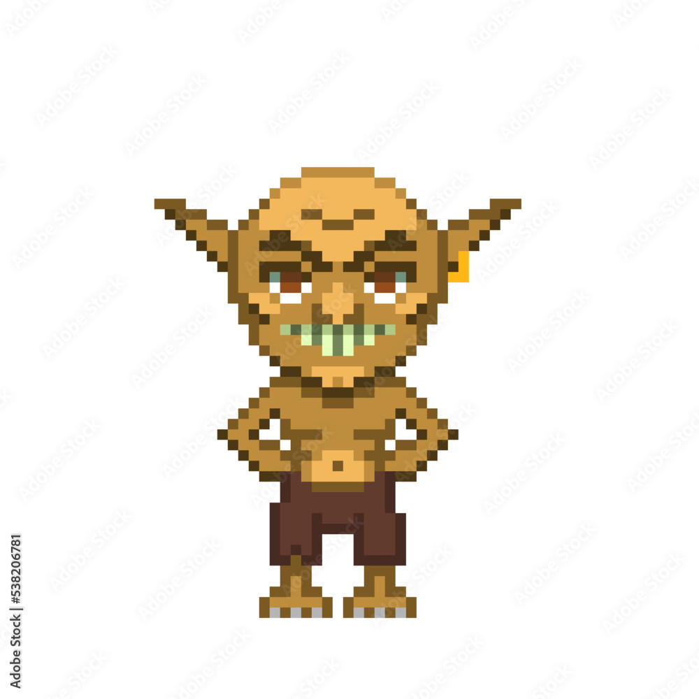 An 8-bit retro-styled pixel-art illustration of an orange goblin. Stock ...