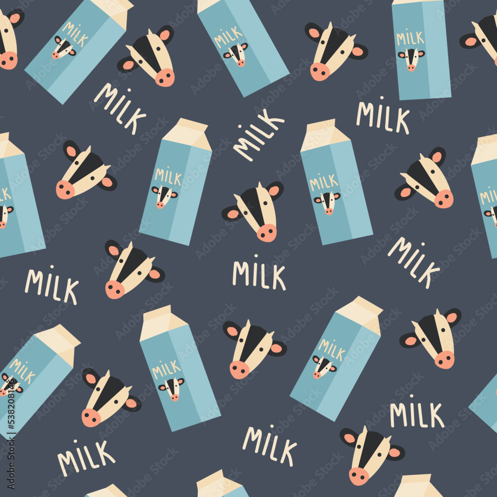 Seamless pattern with milk bottles. Vector template for wrapping paper ...