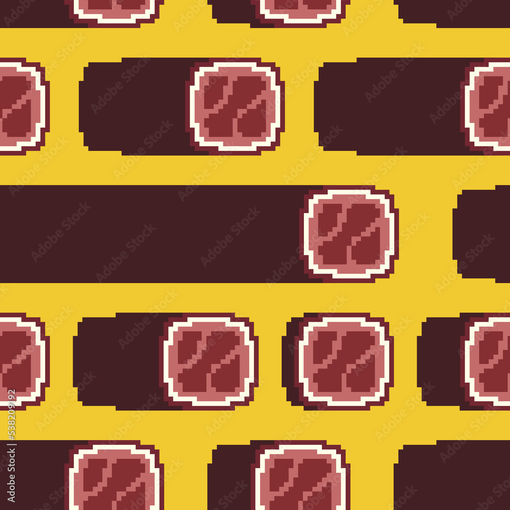 Pixel art Jerky dry-cured sausage Pattern seamless . 8 bit sujuk meat ...