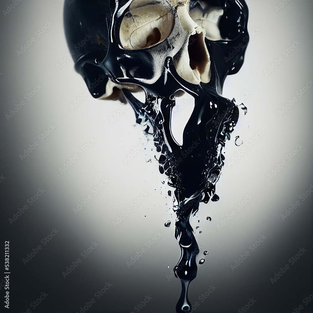 Black liquid dripping over a hanging human skull Stock Illustration ...