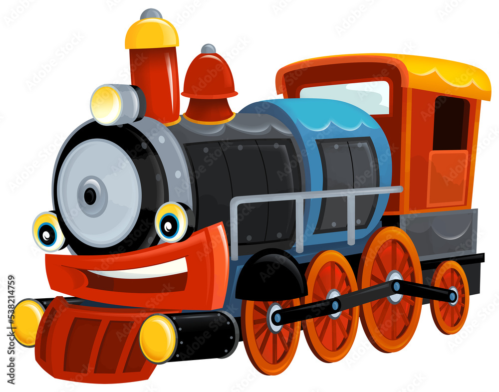 cartoon scene with old type locomotive train isolated illustration for ...