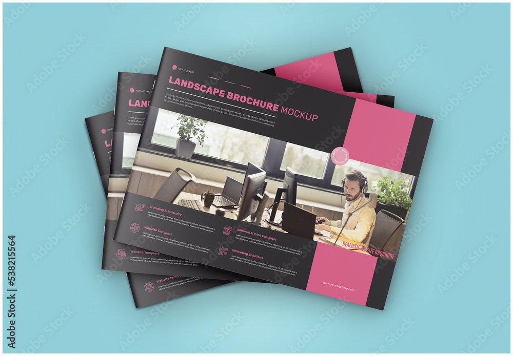 Landscape Brochure Overlapping Cover Stock Template | Adobe Stock