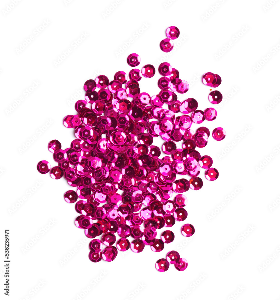 Pile of pink sequins isolated on white, top view Stock Photo | Adobe Stock