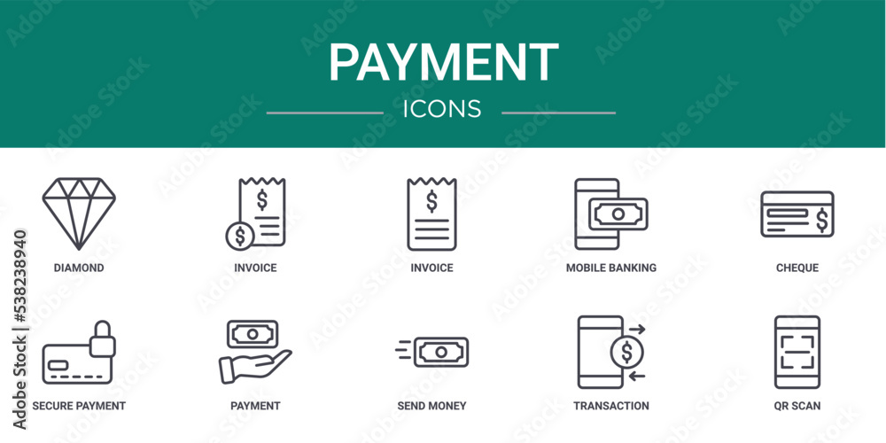 set of 10 outline web payment icons such as diamond, invoice, invoice ...
