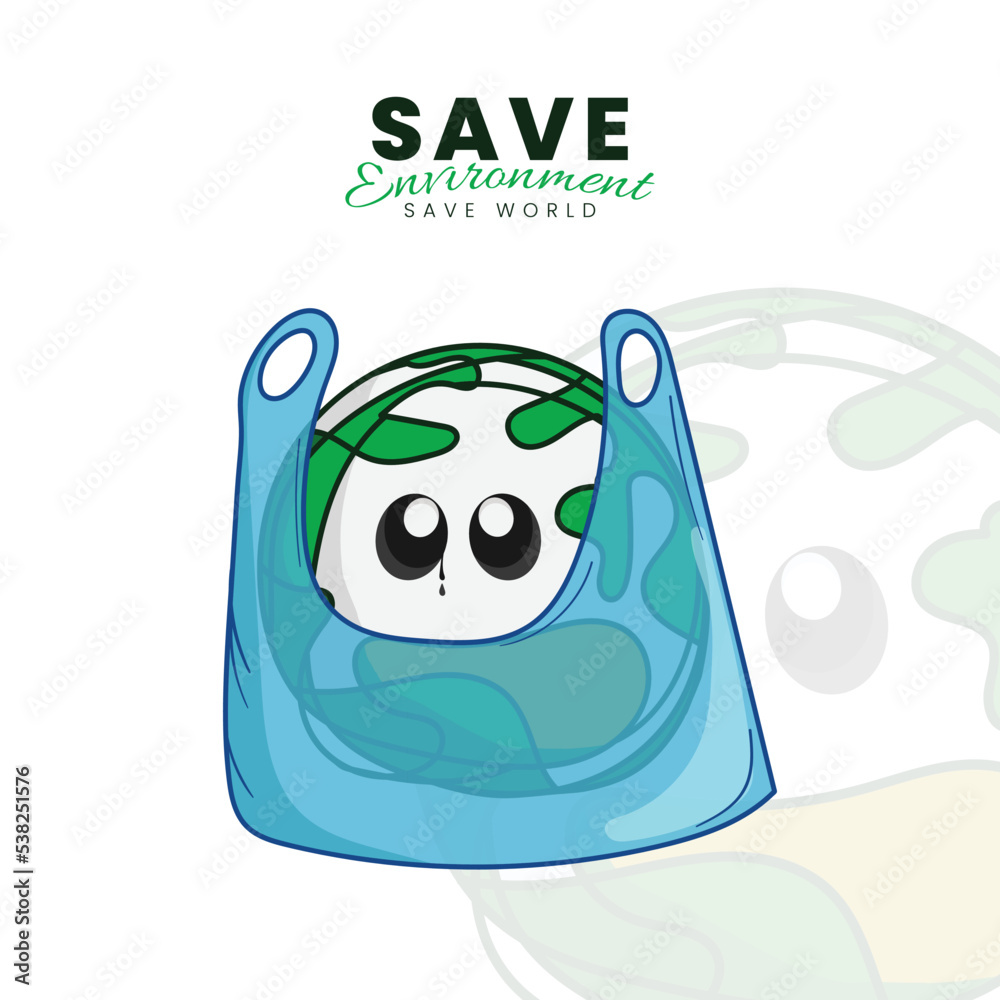 save environment save earth illustration with plastic pollution concept ...