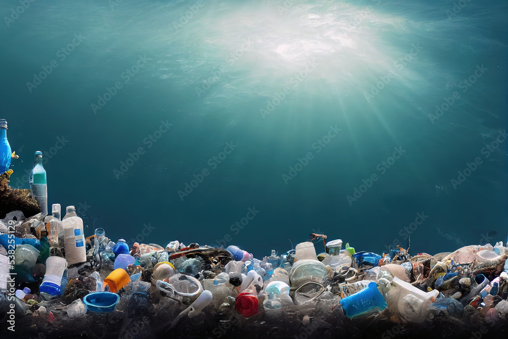 Problem plastic bottles and microplastics floating in the open ocean ...