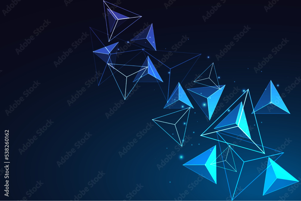 Abstract futuristic dynamic banner with glowing blue triangles and ...
