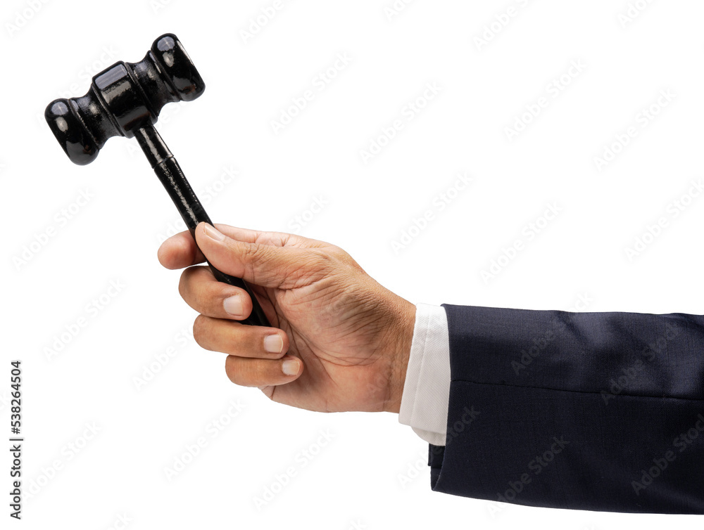 Hand Holding gavel isolated on white background, Hand Holding gavel on ...