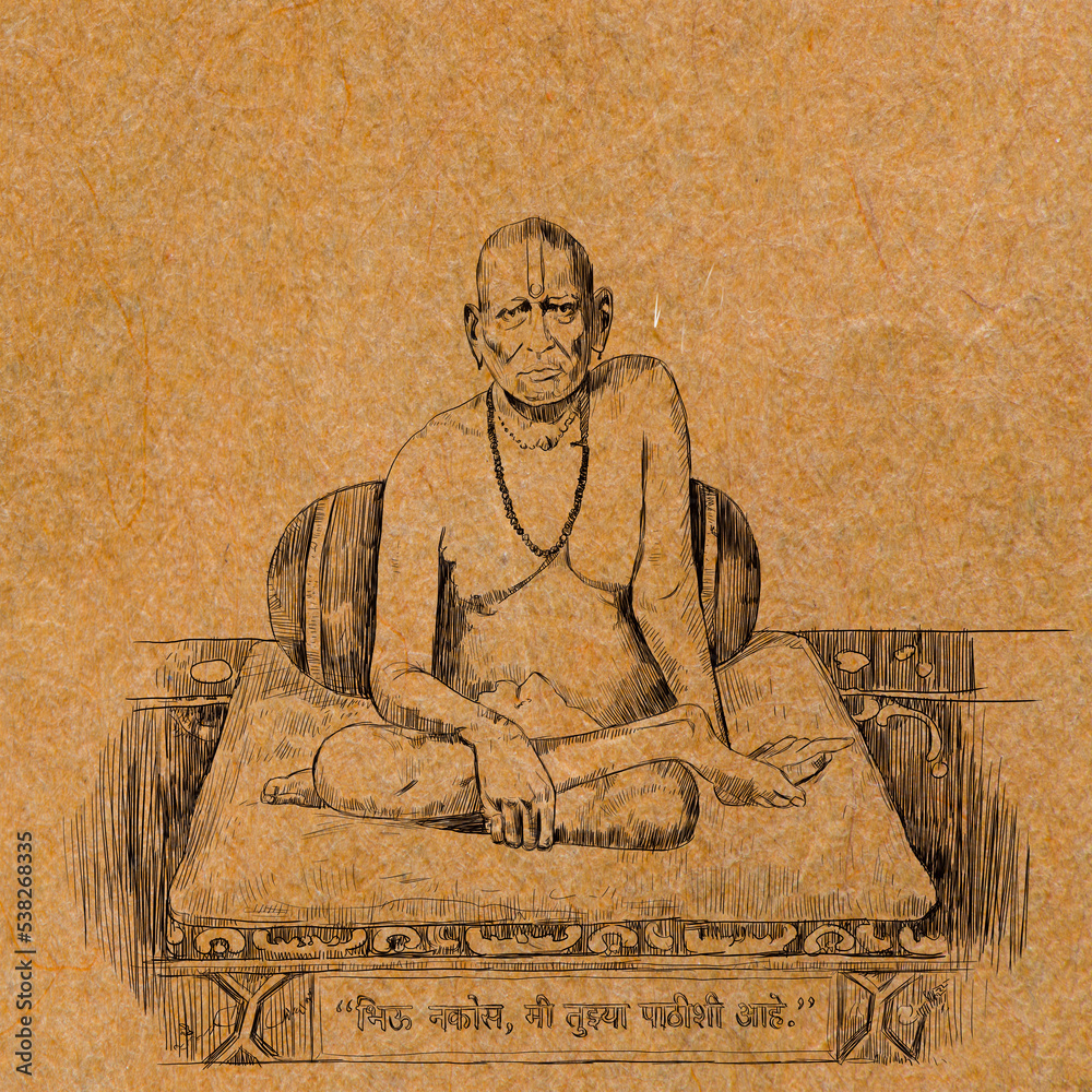 Shri Samarth Swami illustration. Swami of Akkalkot. Indian Hindu saint ...