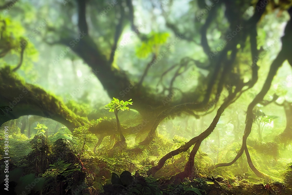 fantasy landscape forest illustration background digital art jungle ...