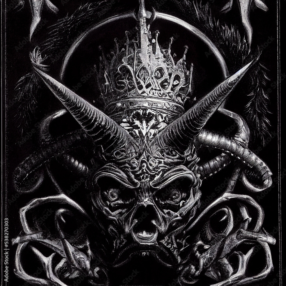 Demonic Satanic Skeleton Baphomet King with crown of horns gothic ...