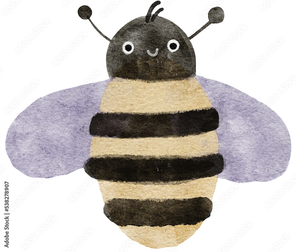 Watercolor bee hand drawn cute character bee isolated on white ...