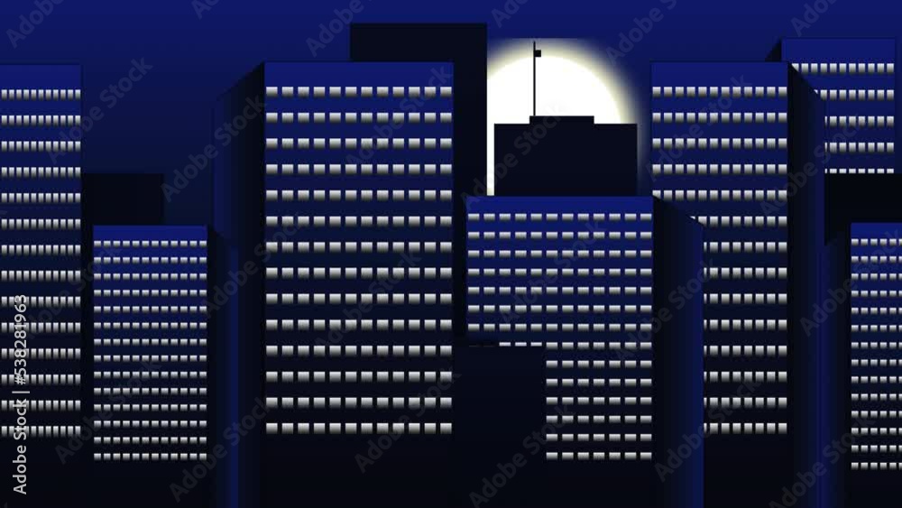 Flat 2D explainer animation illustration video of the moon with city ...
