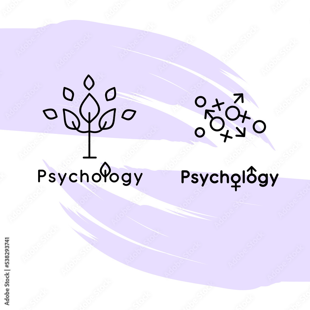 Set of vector logos of psychology. Letter psi. Tree with leaves on a ...