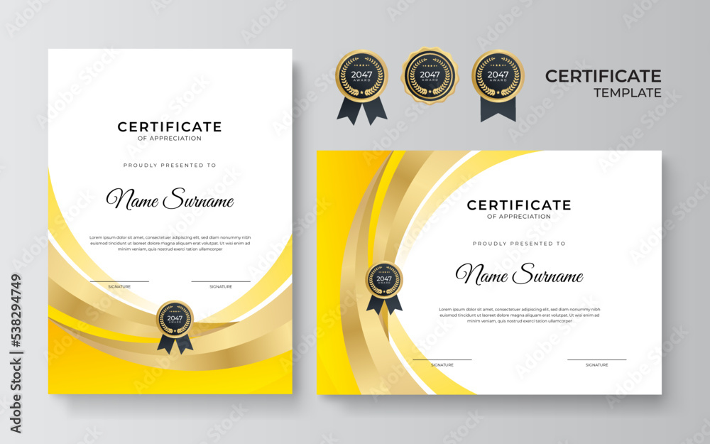 Modern orange and yellow certificate template design for business and ...