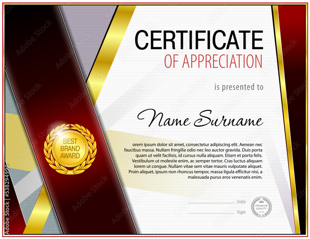 Certificate template. Reward or honor blank for official documents ...