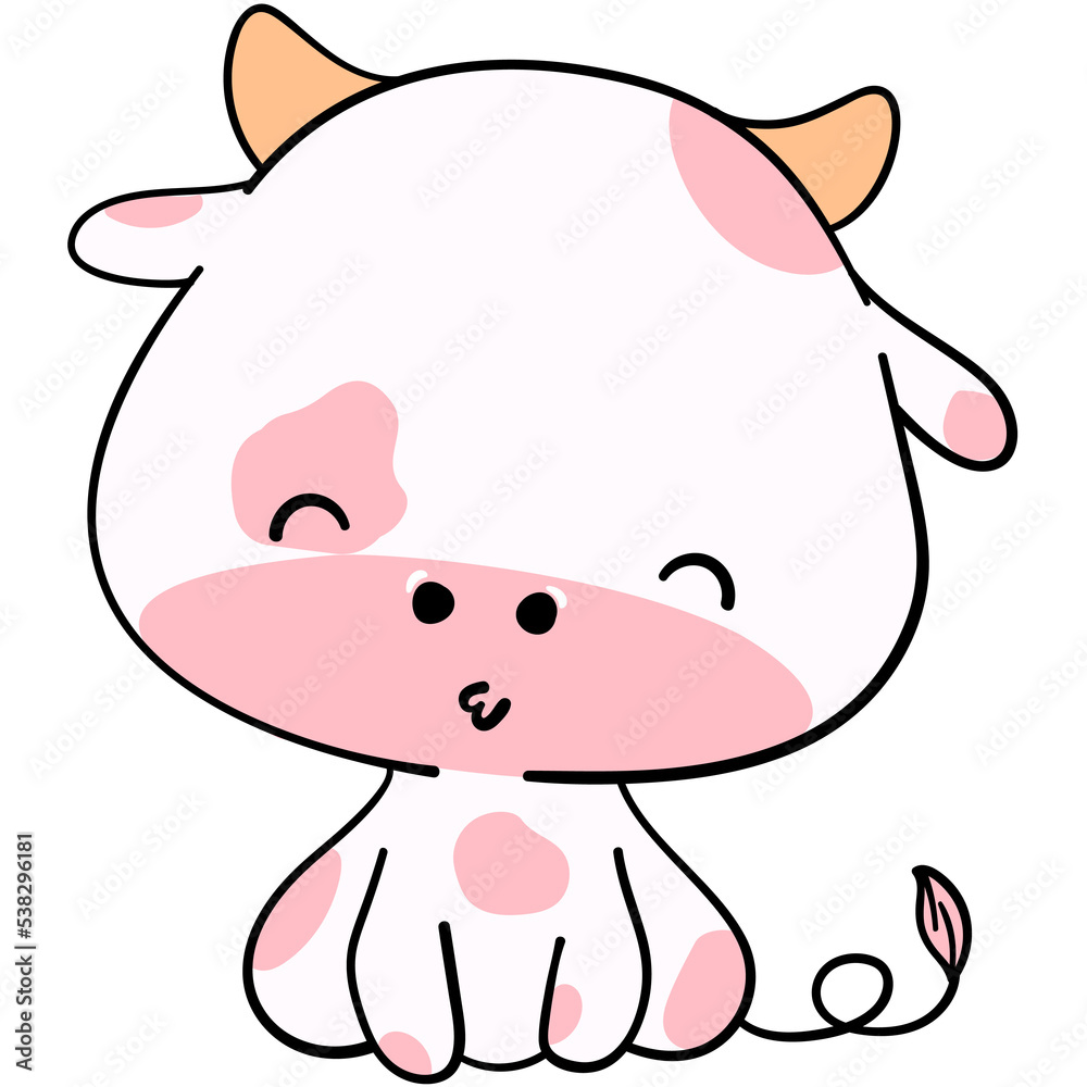 Cute doodle pink cow poses baby shower with nursery cow face smiling ...