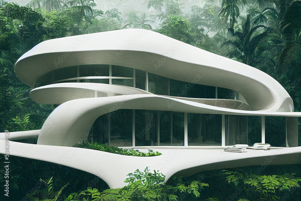 Beautiful organic architecture concept design, luxury minimalistic ...