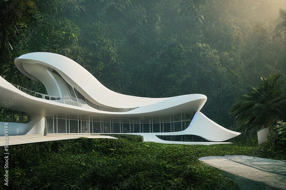 Beautiful organic architecture concept design, luxury minimalistic ...