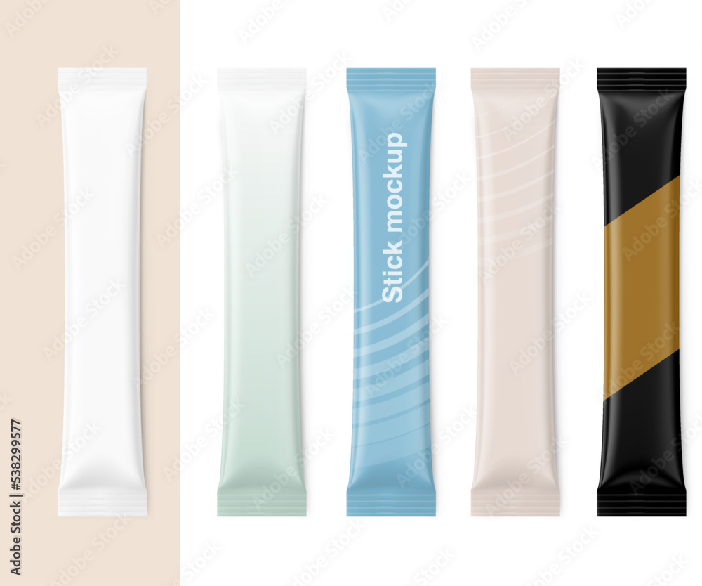 Set of realistic packaging stick mockup. Front and rear side. Vector ...
