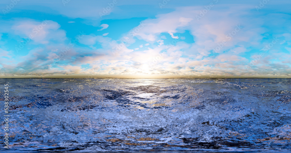 3D rendering. Blue sky with clouds at sunset or sunrise. Environment ...