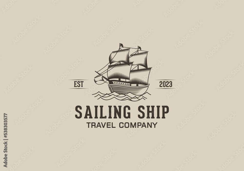 Sailing ship design in classic vintage style. vintage style sailing ...
