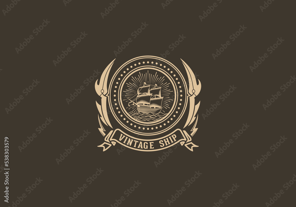 Sailing ship design in classic vintage style. vintage style sailing ...