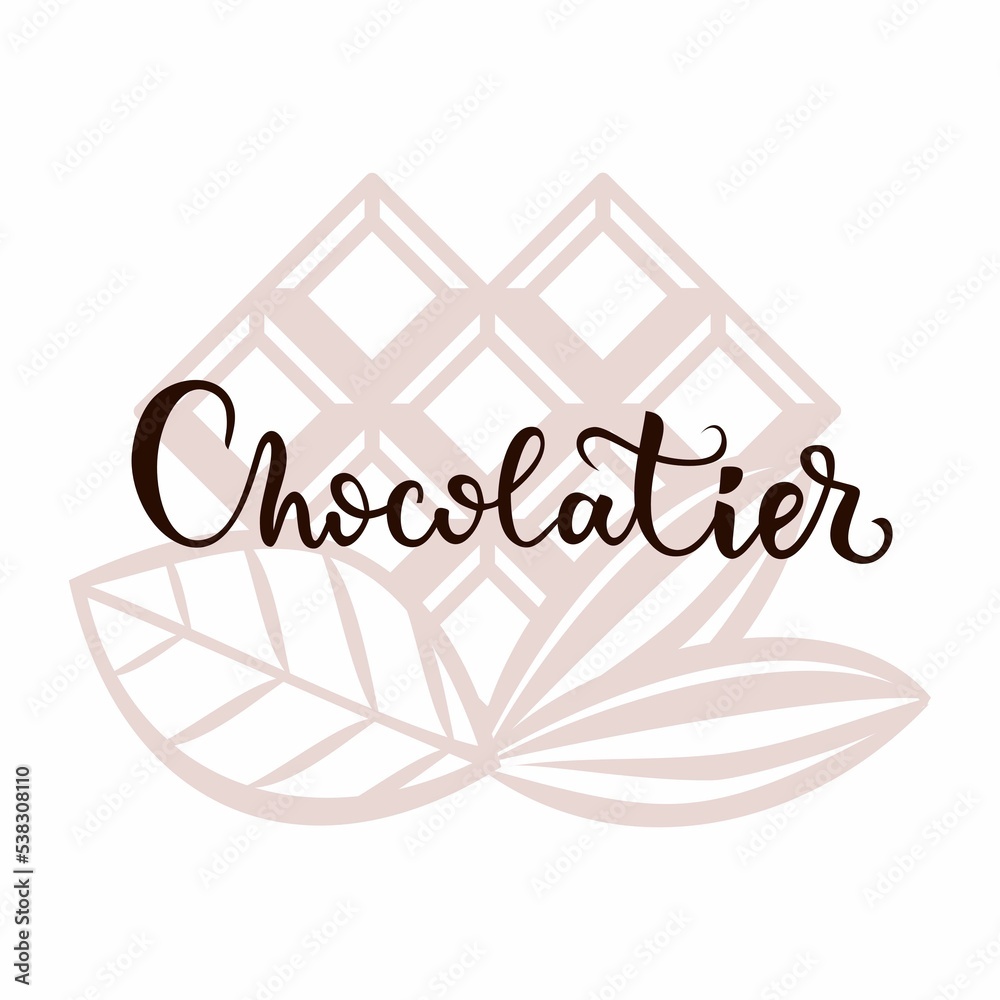 Hand lettering Chocolatier. Vector tasty logo with chocolate bar ...