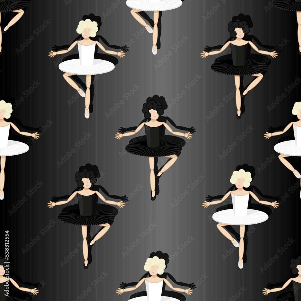 Seamless pattern with ballet dancers. Black and white ballet dancers on ...