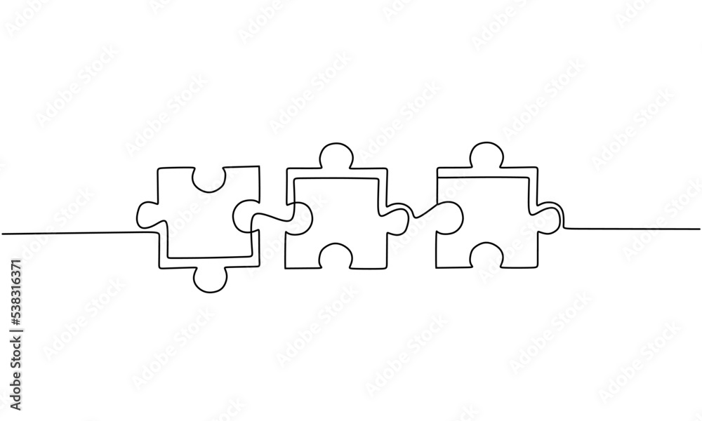 Continuous one line drawing of two pieces of jigsaw on white background ...