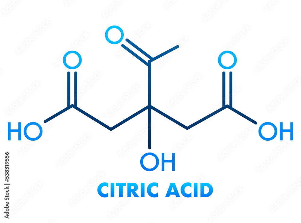Citric acid concept chemical formula icon label, text font vector ...