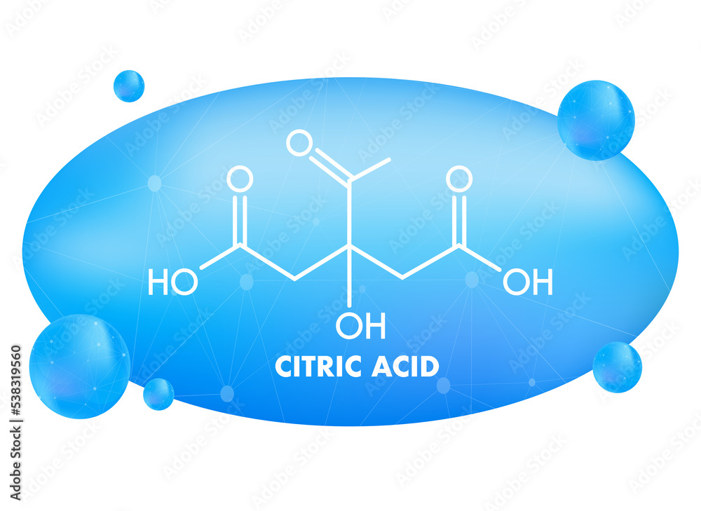 Citric acid concept chemical formula icon label, text font vector ...